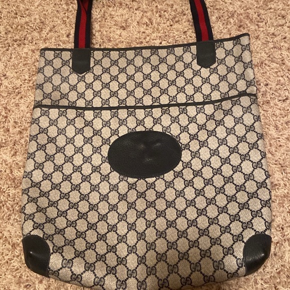 Gucci | Bags | Authentic Gucci Monogram Web Navy Blue Tote Bag | Poshmark